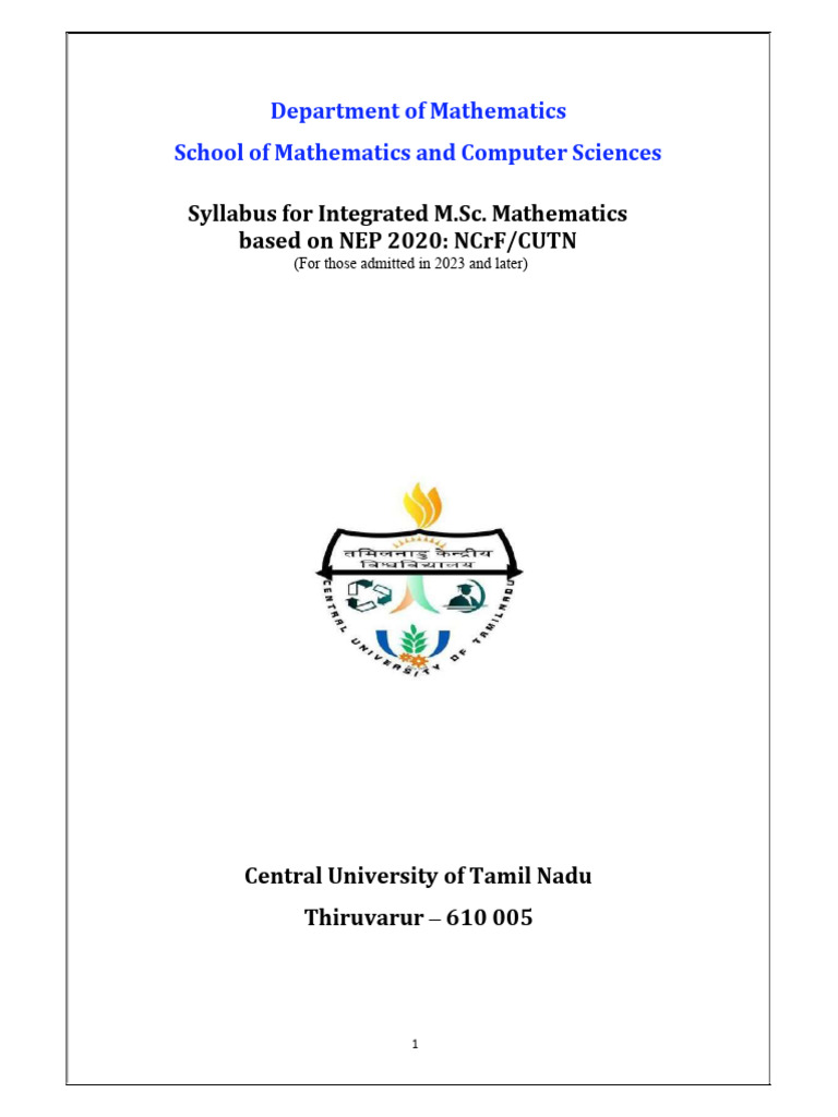 Int MSC Syllabus 2023-2024 15072023-Min | PDF | Ring (Mathematics ...