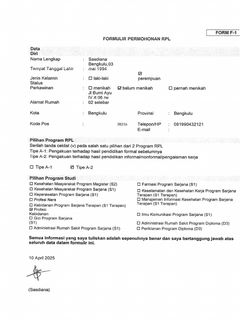 Formulir Permohonan RPL | PDF