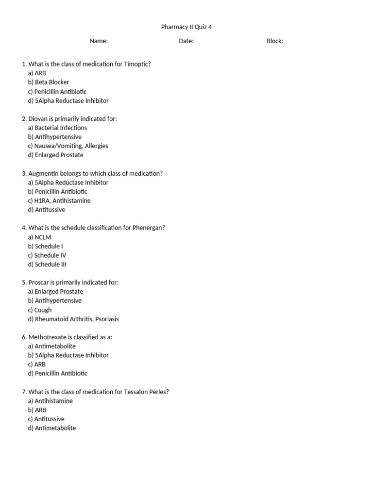 2023 Drug Quiz 4 | PDF | Clinical Medicine | Antibiotics