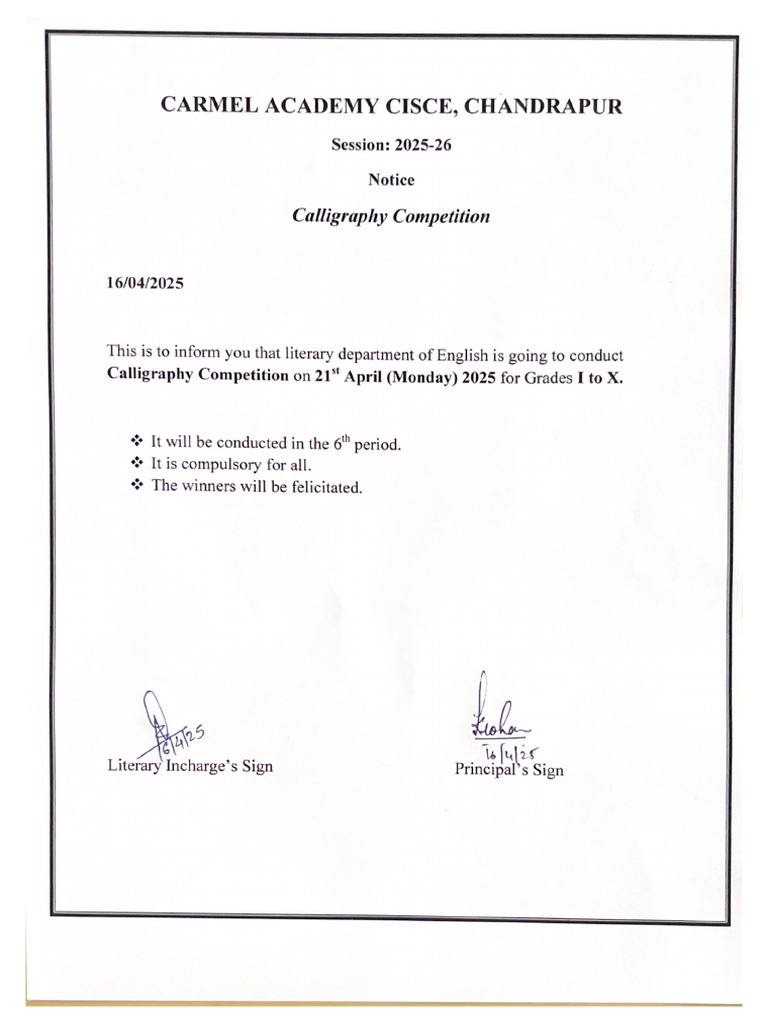 Calligraphy Competition Notice | PDF