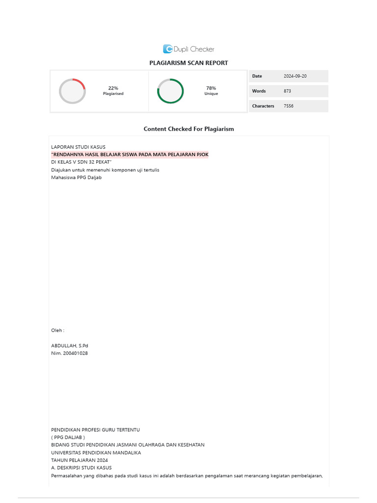 Duplichecker Plagiarism Report | PDF
