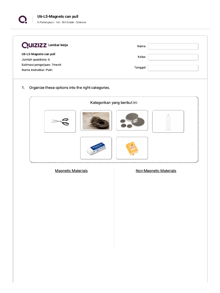 U6-L5-Magnets Can Pull - Quizizz | PDF
