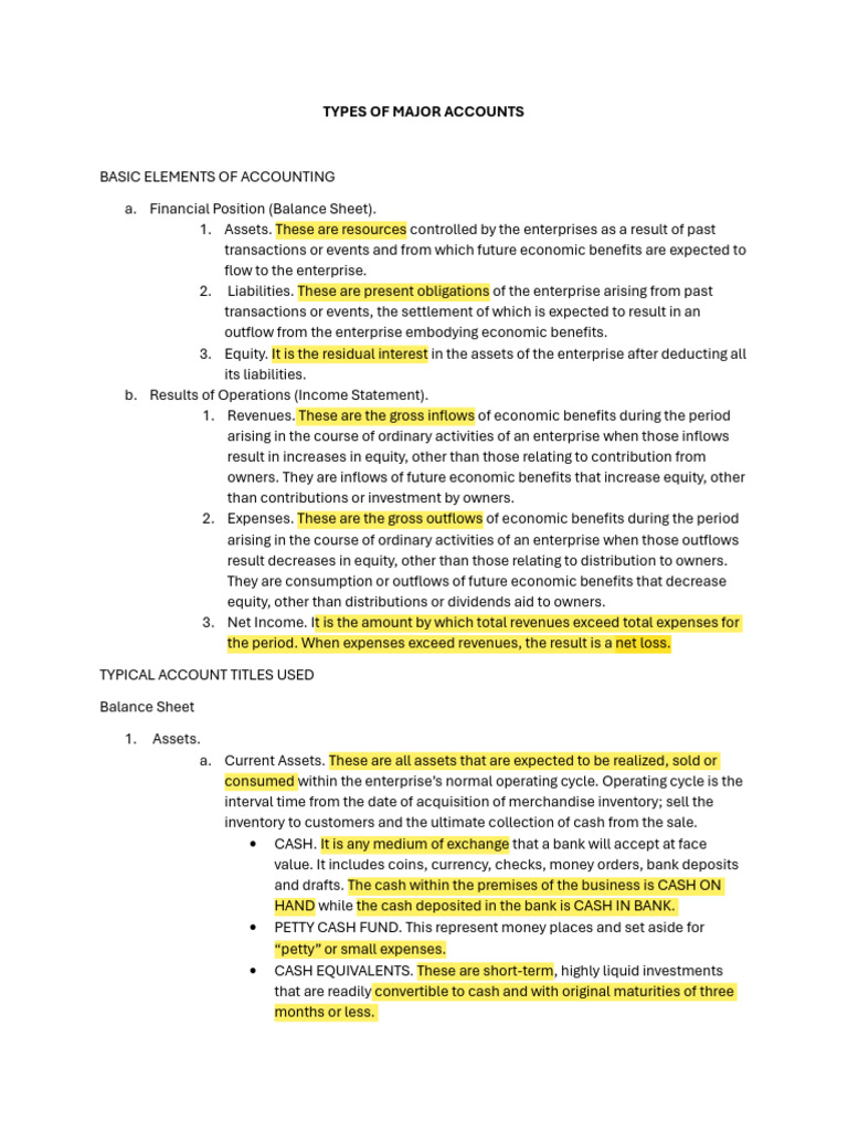 Module 4 TYPES OF MAJOR ACCOUNTS | PDF | Expense | Equity (Finance)