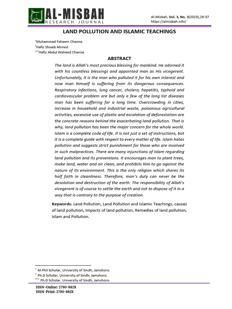 (29-37) Land Pollution and Islamic Teachings | PDF | Soil | Pollution