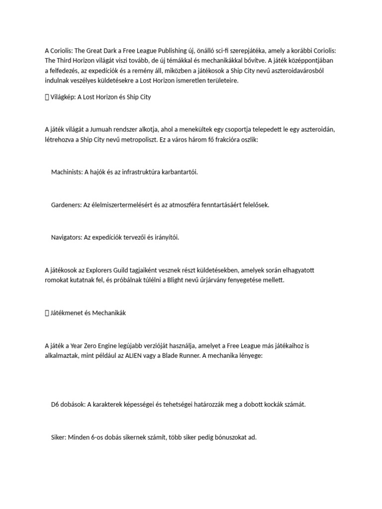 Coriolis The Great Dark - RPG Ismertető | PDF