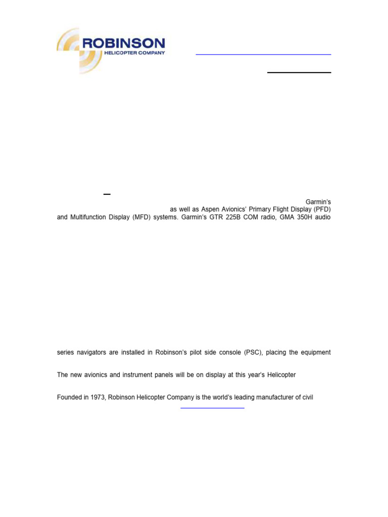 Robinson Introduces Glass Avionics | PDF | Avionics | Aerospace
