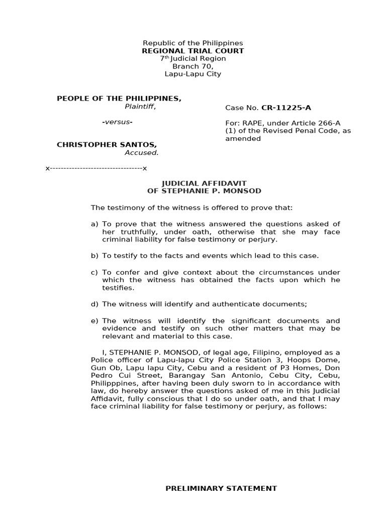 Ja - Po1 Stephanie P. Monsod | PDF | Affidavit | Perjury