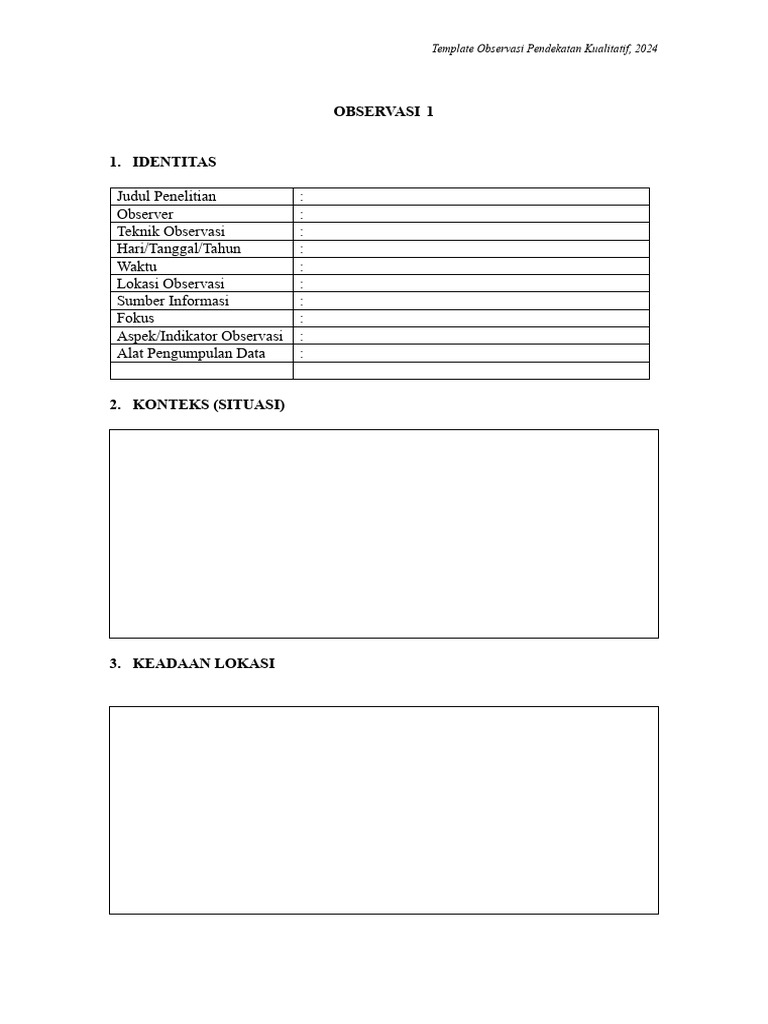 Template Observasi Penelitian (Kualitatif) | PDF