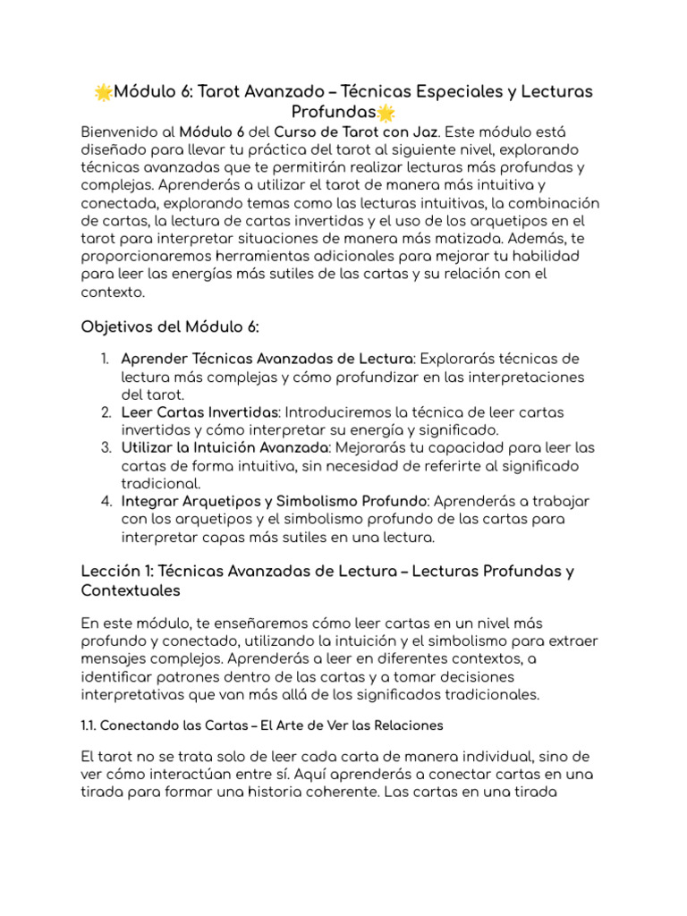 ?_Módulo 6_ Tarot Avanzado – Técnicas Especiales y Lecturas Profundas? | PDF | Tarot | Arcanos ...