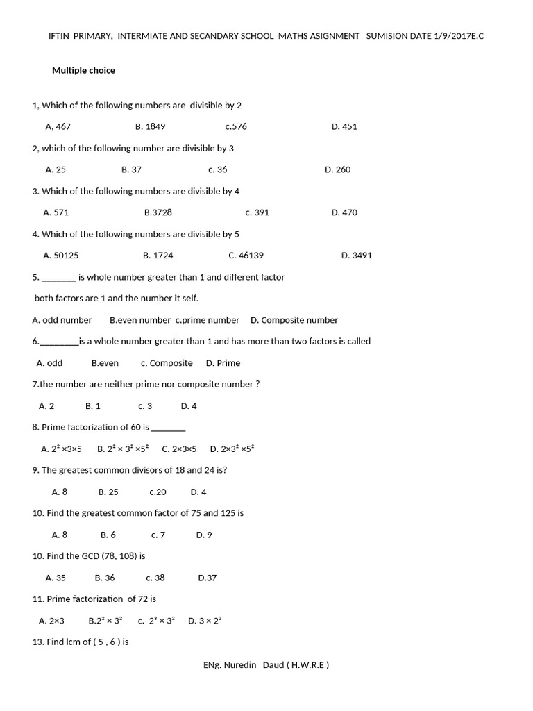 Model Grade 6 Last Assignment ENG | PDF | Algebra | Numbers