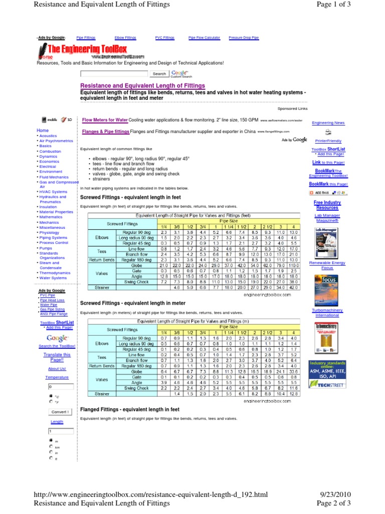 Resistance Equivalent Length Fittings | PDF | Pipe (Fluid Conveyance ...