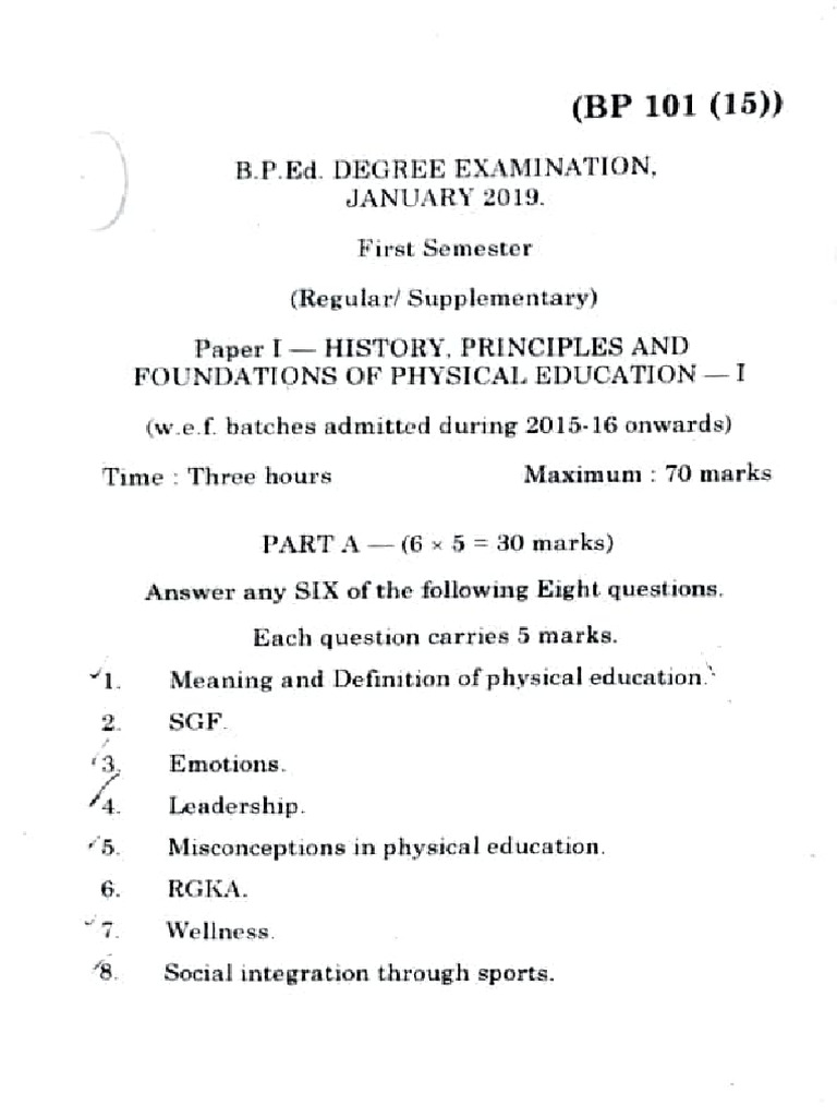B.P.Ed. Exam Paper: History & Principles | PDF