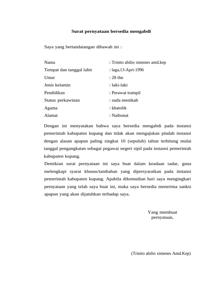 Surat Pernyataan Bersedia Mengabdi | PDF