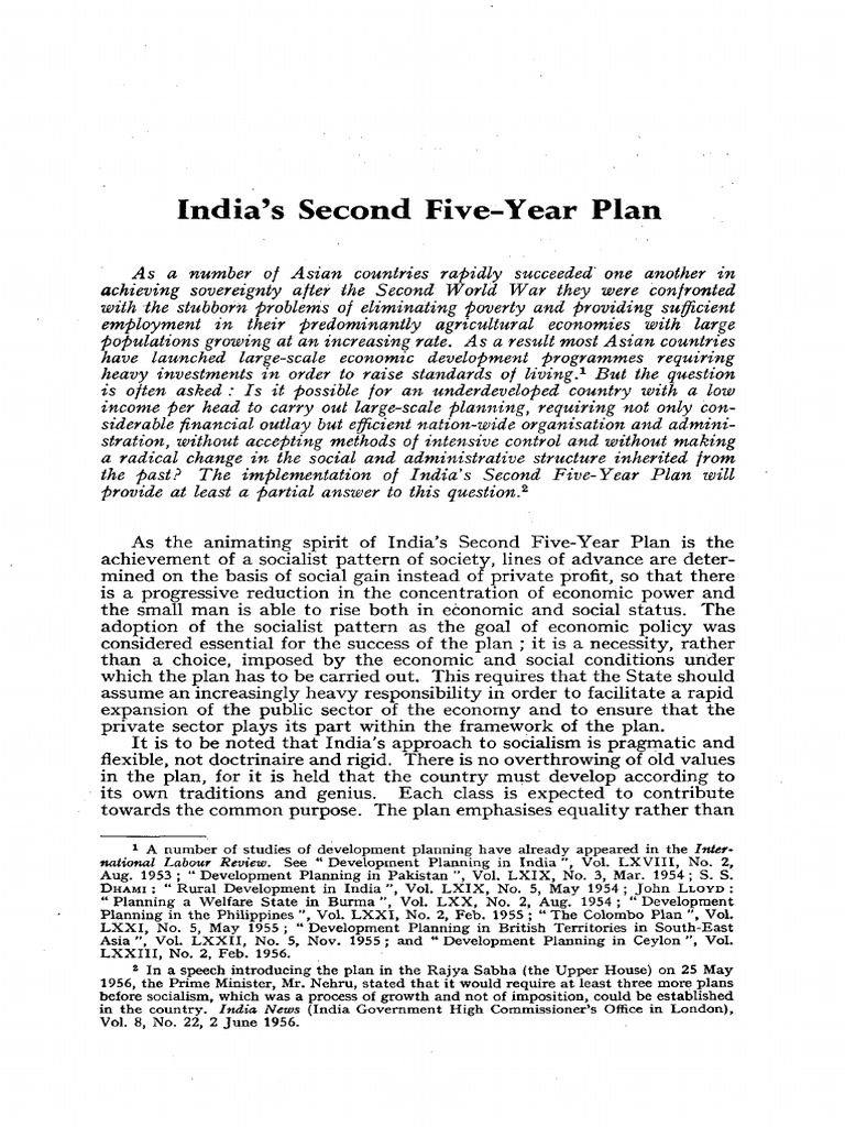 India's Second Five-Year Plan: National Labour Review. See ...