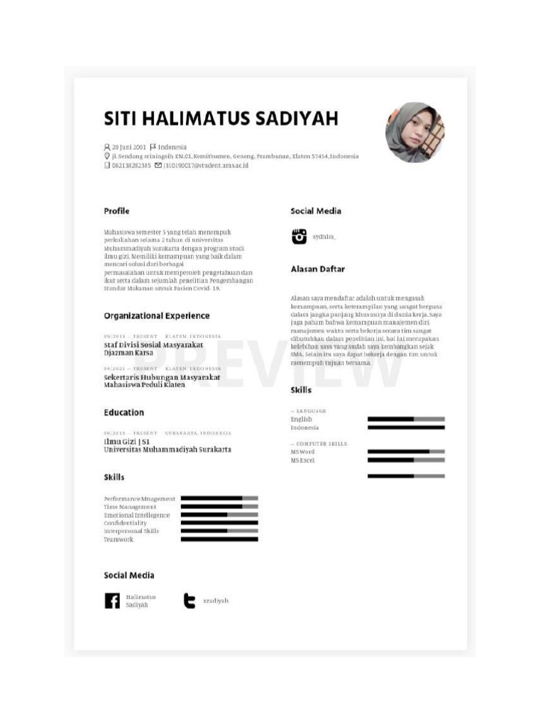 Siti Halimatus Sadiyah - CV | PDF