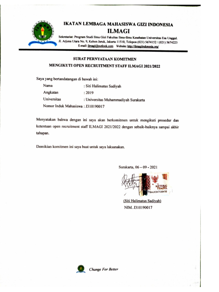 Siti Halimatus Sadiyah_Surat Pernyataan | PDF