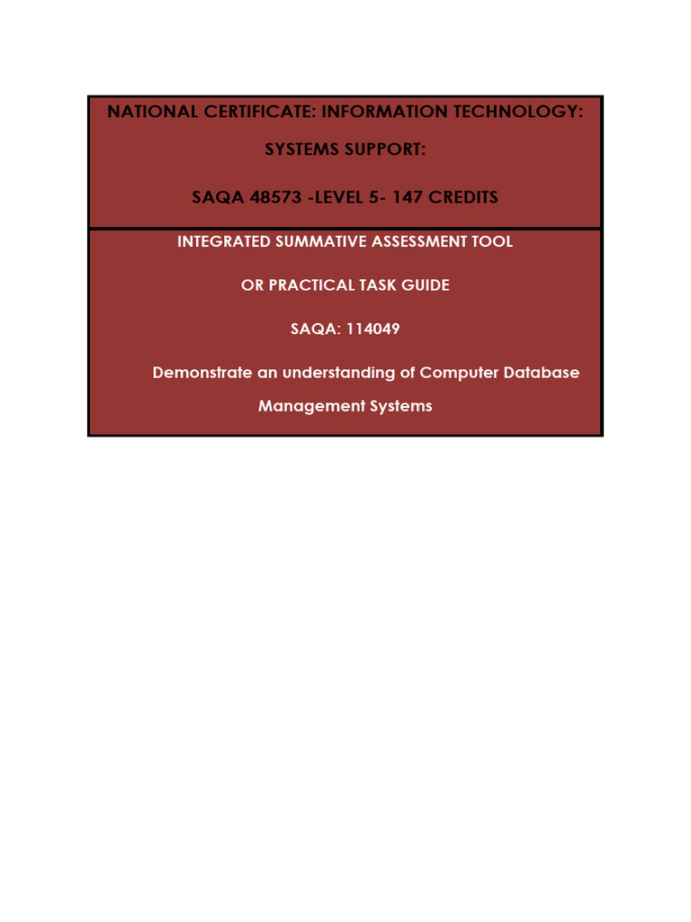 SAQA-114049-Practical Assesement (reviewed) | PDF | Databases | Computing