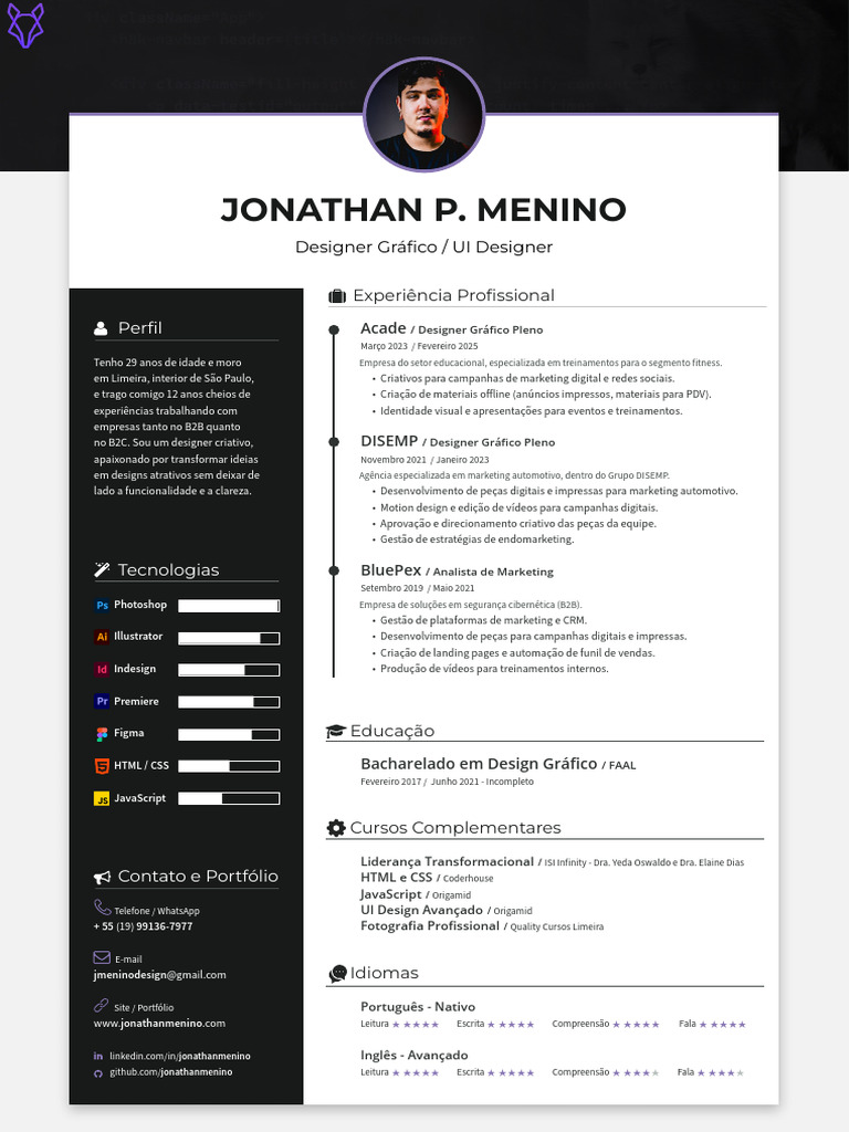 Currículo Jonathan Menino - Designer Gráfico | PDF | Marketing