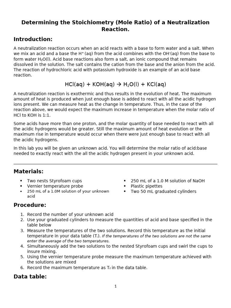Determining The Stoichiometry | PDF | Acid | Salt (Chemistry)