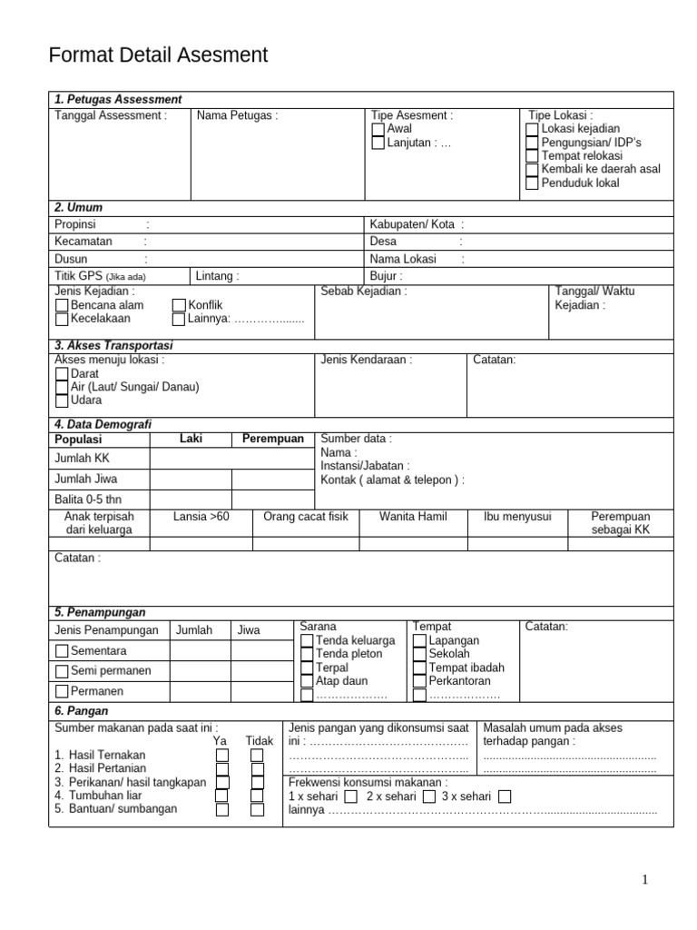 Format Detail Asesmen Bencana | PDF