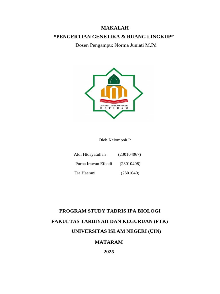 Ruang Lingkup Ilmu Genetika | PDF