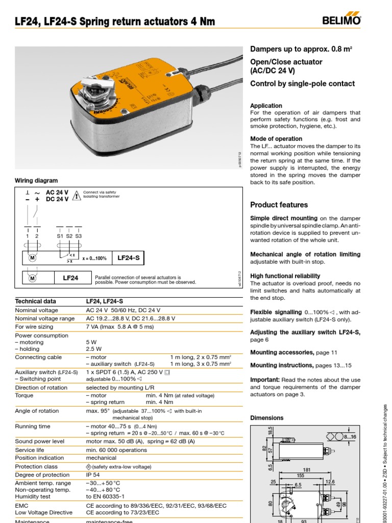 LF24, LF24-S Spring Return Actuators 4 NM | PDF