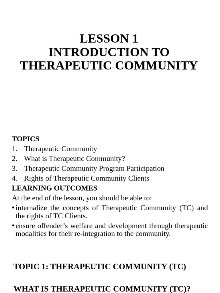 Introduction to Therapeutic Community | PDF | Psychotherapy | Community