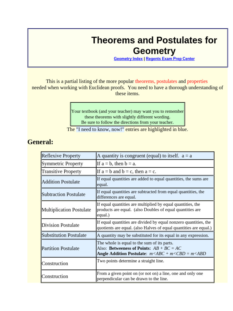 Theorems and Postulates For Geometry | PDF | Axiom | Euclidean Geometry