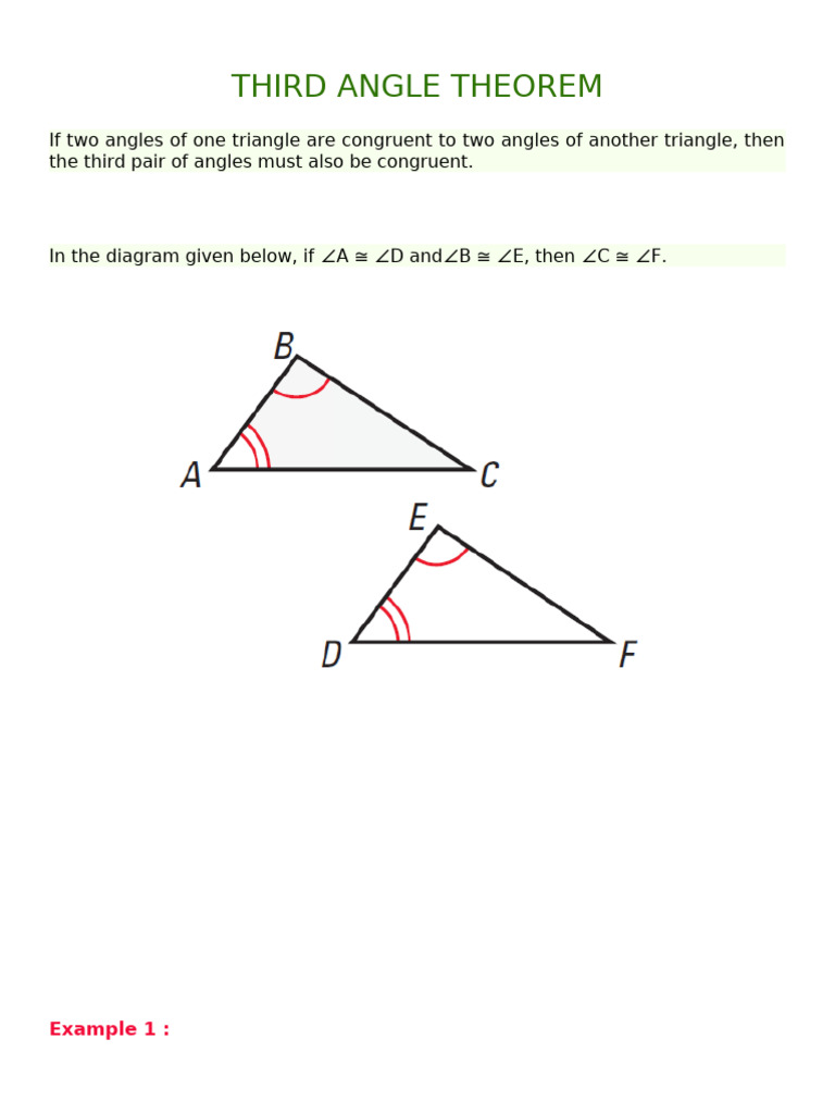 Third Angle Theorem Explained | PDF | Triangle | Euclidean Plane Geometry