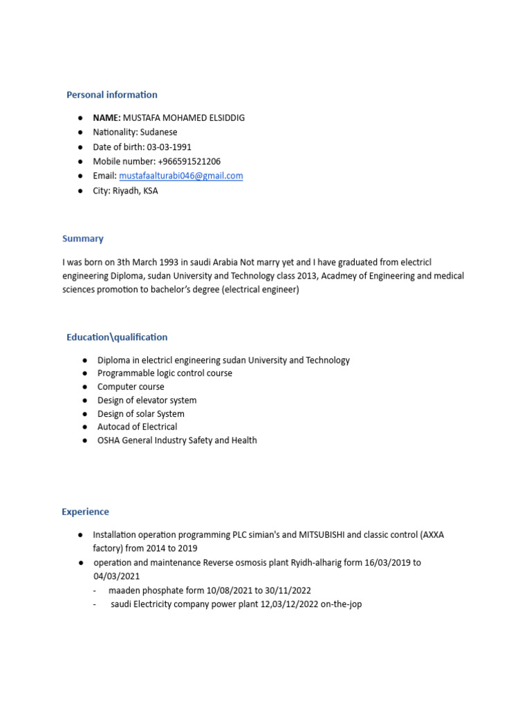 Mustafa Mohamed .Cv | PDF