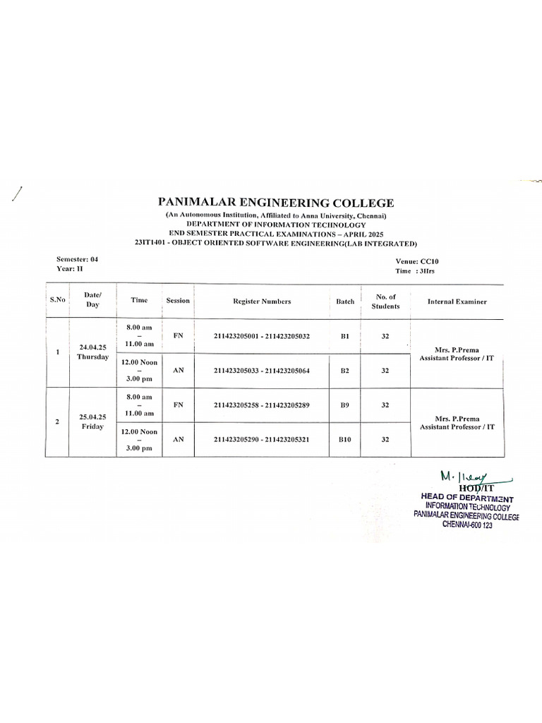 23IT1401 - OOSE (Lab Integrated) and 23ES1411 - TSP III Lab - Schedule ...