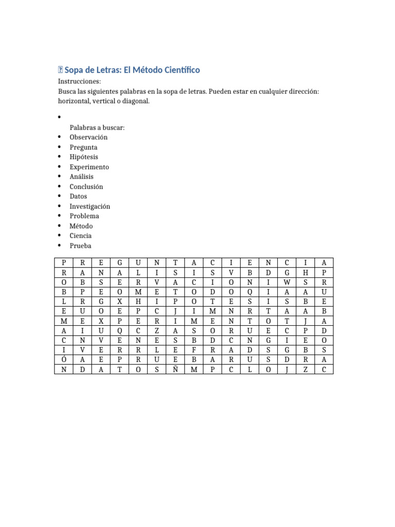 Sopa de Letras Metodo Cientifico | PDF