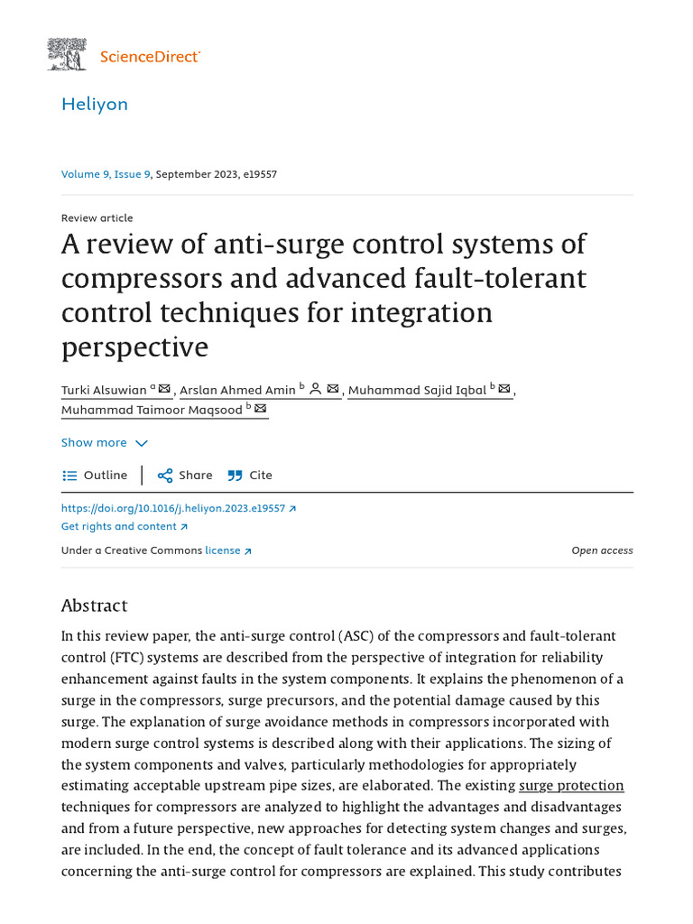 A Review of Anti-Surge Control Systems of Compressors and Advanced Fault-Tolerant Control ...