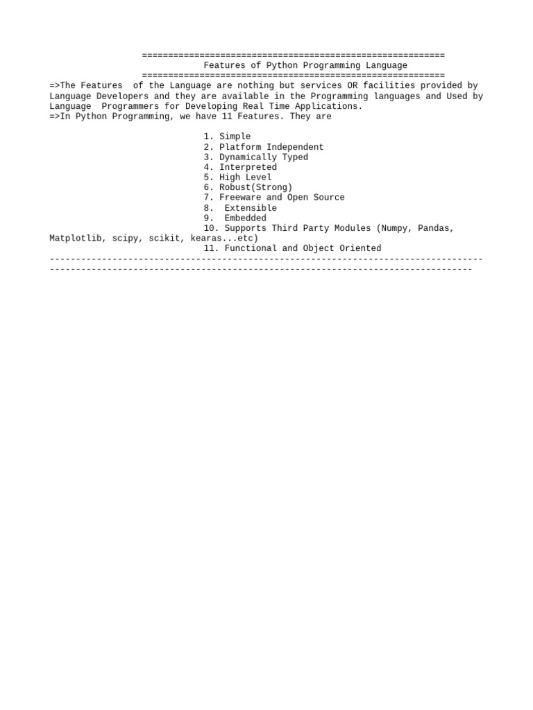 Features of Python Programming Language | PDF