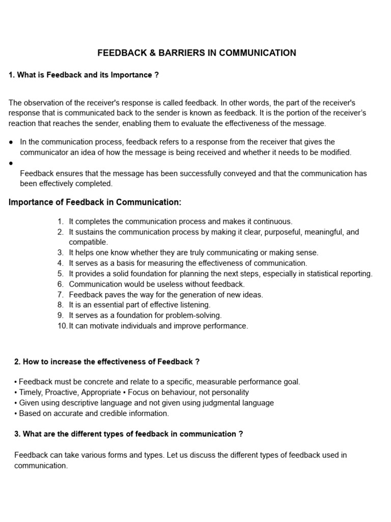 Feedback & Barriers in Communication | PDF | Noun | Adverb