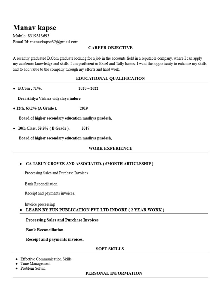 Manav Kapse Updated New Resume | PDF