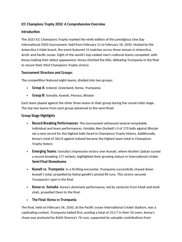 ICC Champions Trophy 2050 Overview | PDF | Cricket | Forms Of Cricket