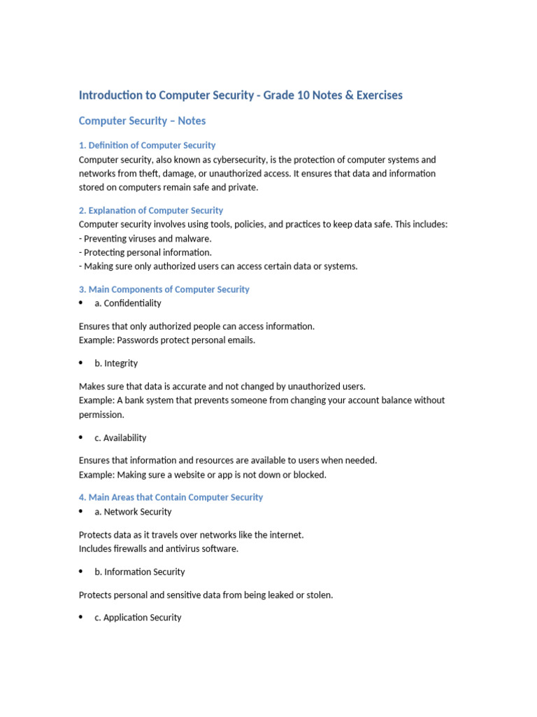 Introduction To Computer Security Grade 10 | PDF | Security | Computer Security