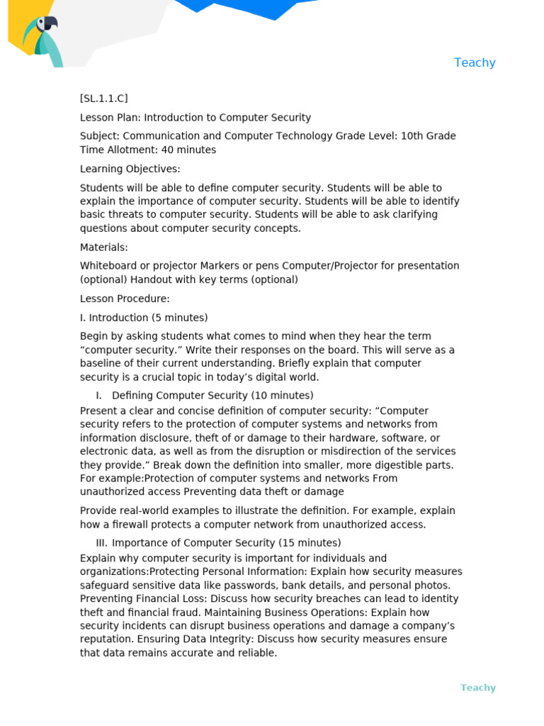 Lesson Plan - 15 - 04 - 2025 | PDF | Security | Computer Security