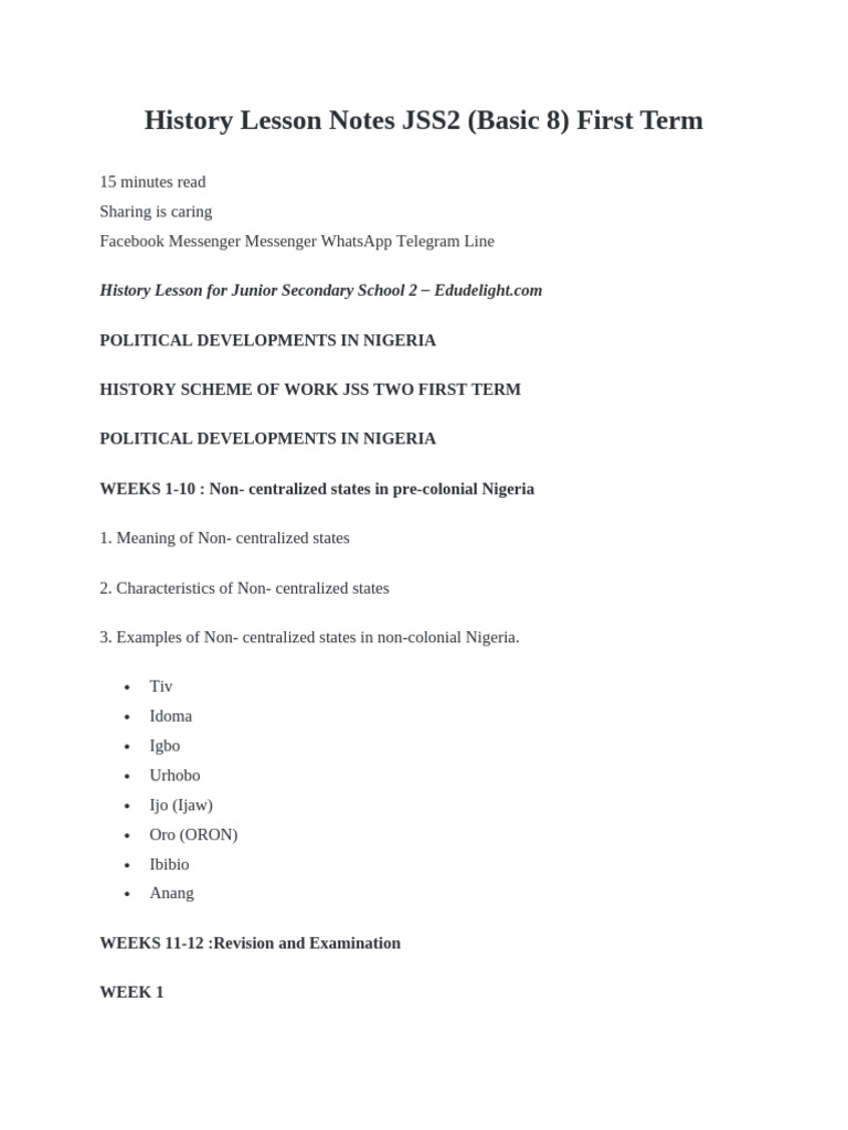 History Lesson Notes JSS2 | PDF