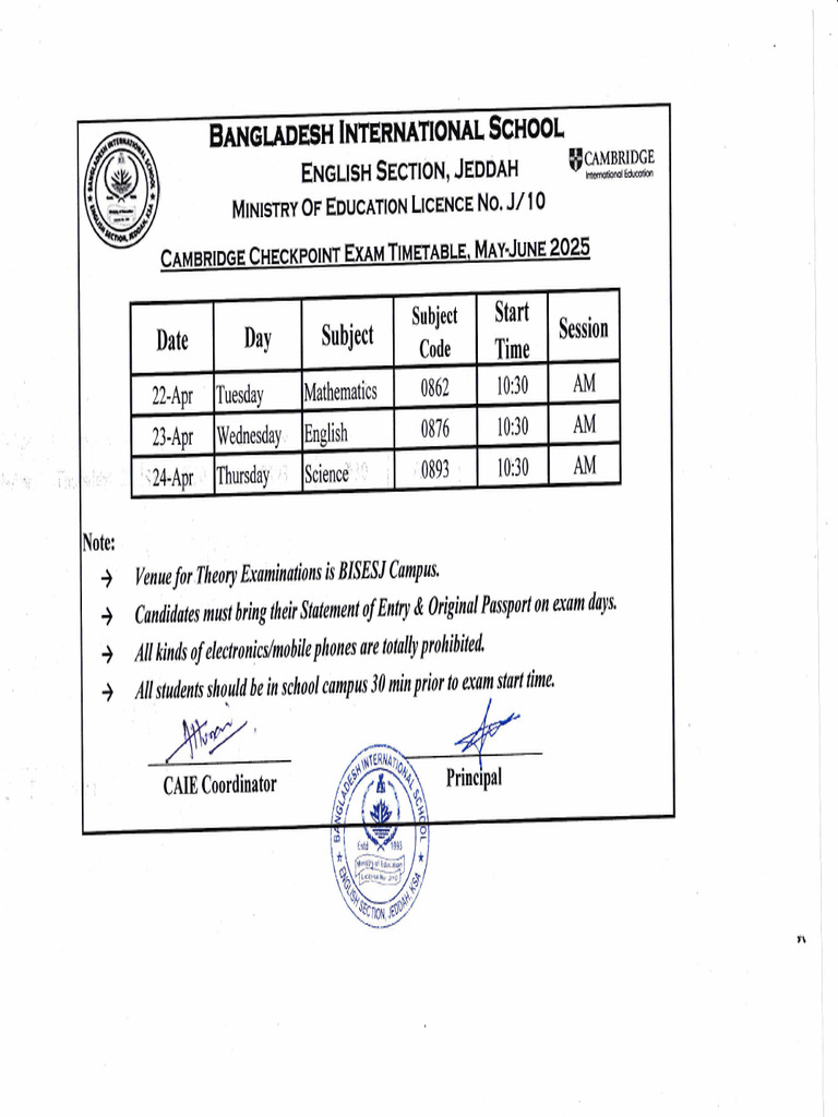 Checkpoint Time Table May June 2025 | PDF