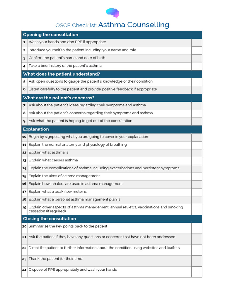 OSCE Checklist Asthma Counselling | PDF