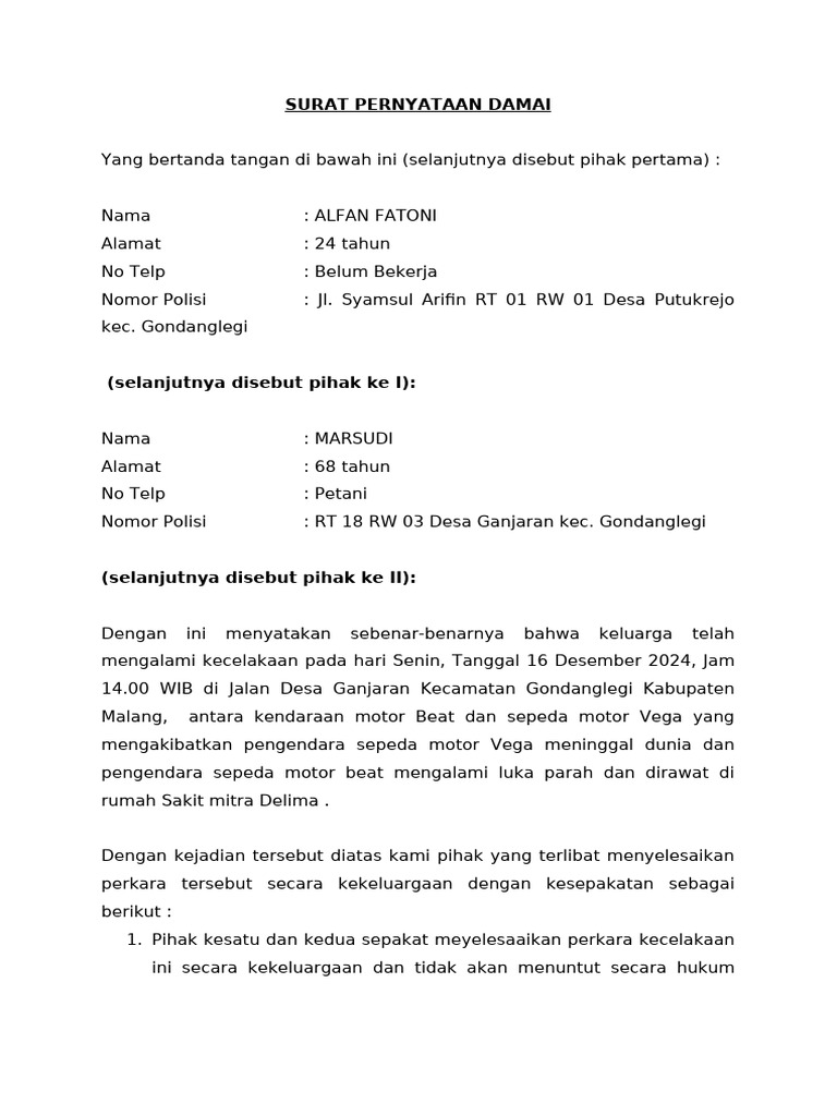 Surat Pernyataan Damai | PDF