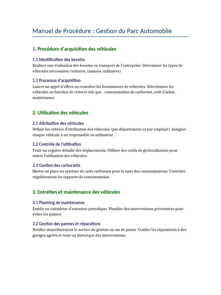 Manuel Gestion Parc Automobile | PDF | Véhicules | Voitures