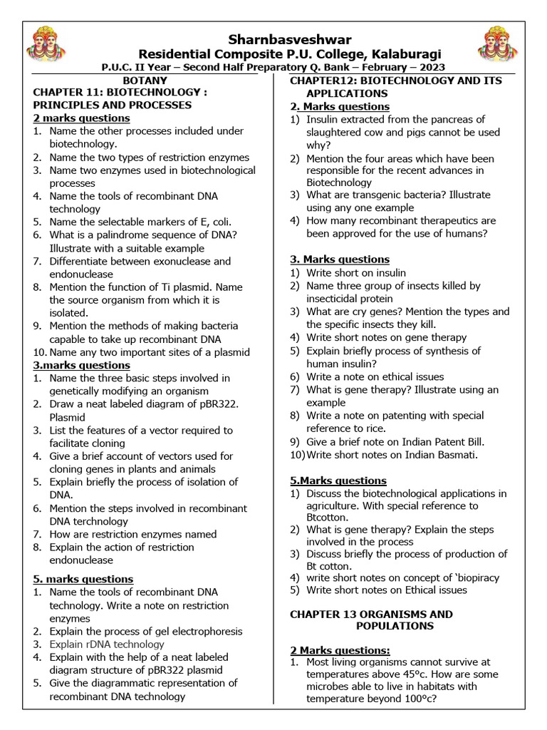 P2 Prepartory Question Bank | PDF | Recombinant Dna | Molecular Cloning