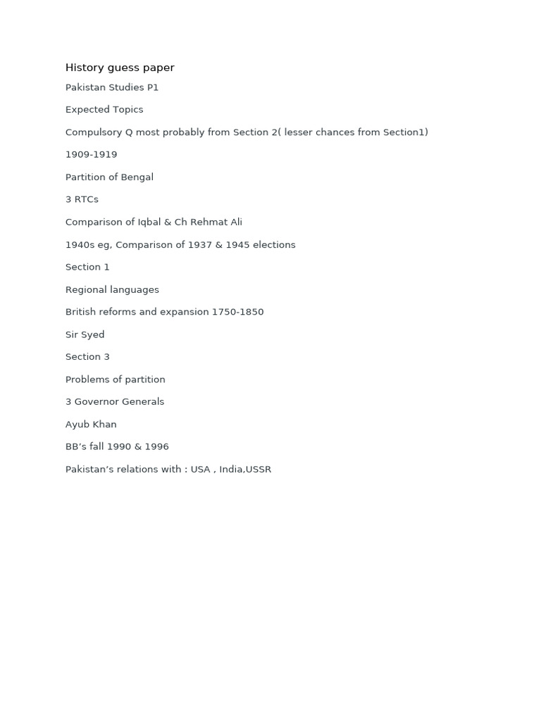 History Guess Paper | PDF