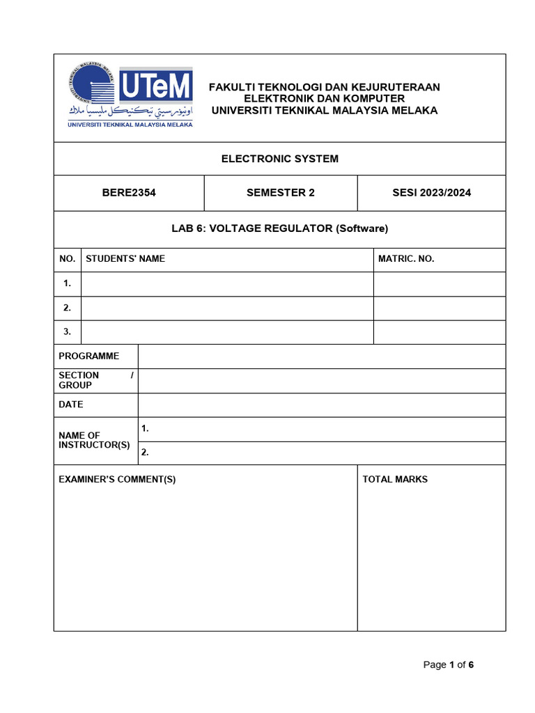 BEEE 2354 - Lab 6 Voltage Regulators | PDF | Rectifier | Operational Amplifier