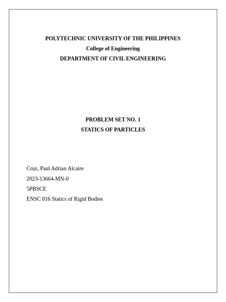Statics Problem Set For Civil Engineering Pdf Force Mechanical