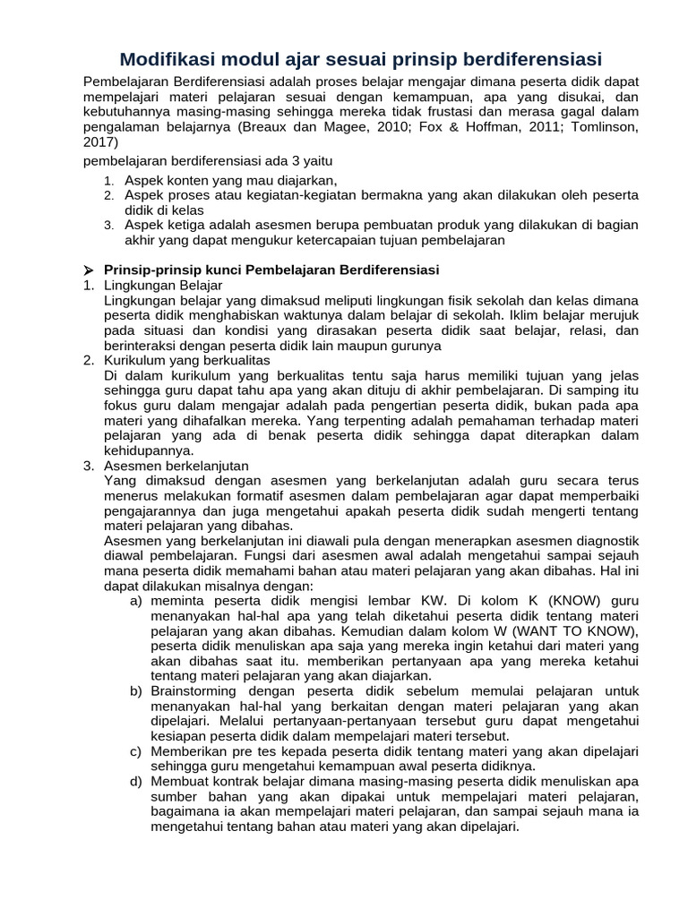 Modifikasi Modul Ajar Sesuai Prinsip Berdiferensiasi | PDF