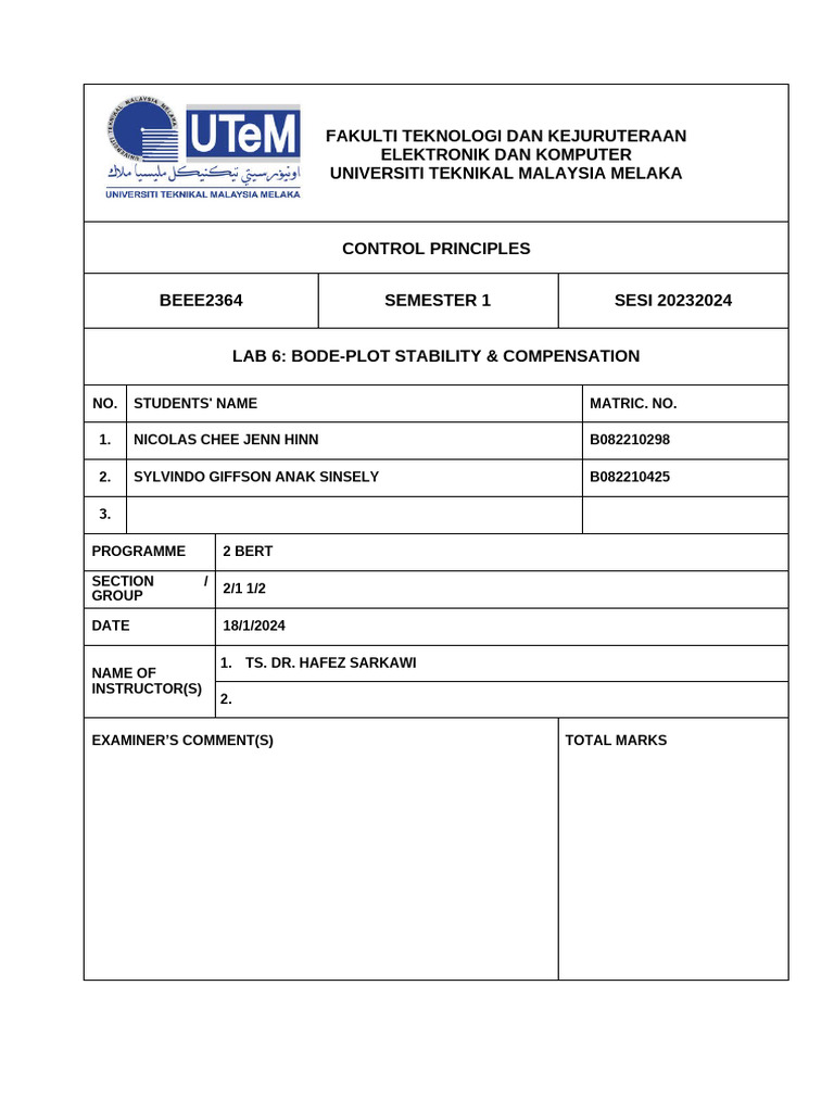 BEEE2364 Lab 6 - Bode Plot Stability and Compensation | PDF | Signal Processing | Electronic ...